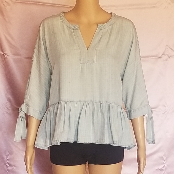 Blue Rain | Tops | Faux Denim Cold Shoulder Blouse | Poshmark